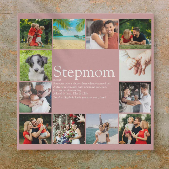 Stepmom Bonus Mom Definition Photo Collage Pink Faux Canvas Print Zazzle