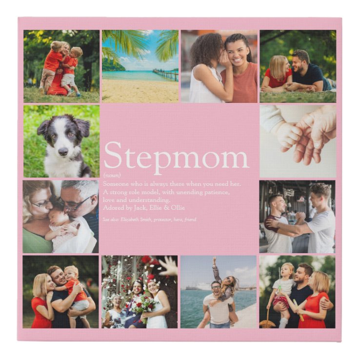Stepmom Bonus Mom Definition Photo Collage Pink Faux Canvas Print Zazzle