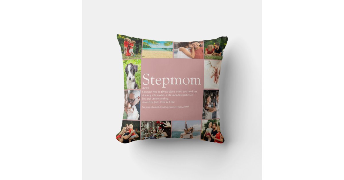 Stepmom Definition Photo Collage Dusty Rose Pink Throw Pillow Zazzle