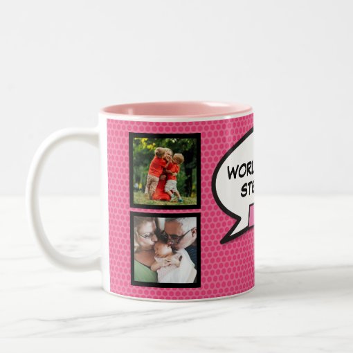 Stepmom Stepmother Bonus Mom 4 Photo Fun Pink Two Tone Coffee Mug