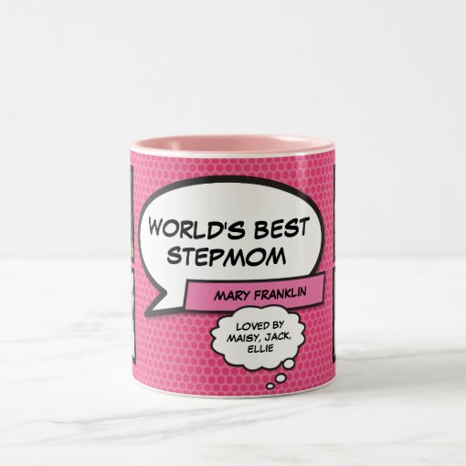 Stepmom Stepmother Bonus Mom 4 Photo Fun Pink Two Tone Coffee Mug