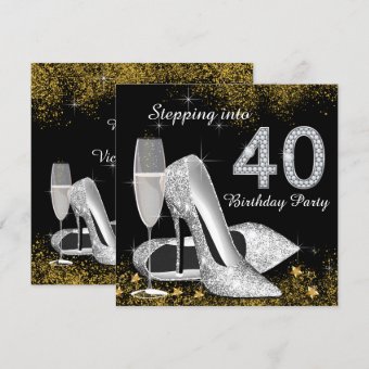 Stepping Into 40 Birthday Party Silver Gold Invitation | Zazzle