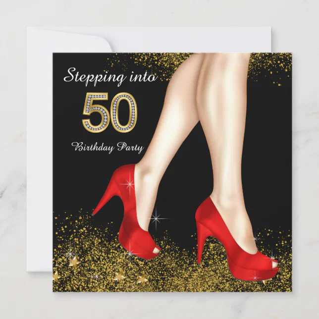Stepping Into 50 Birthday Party Red Shoes Invitation | Zazzle