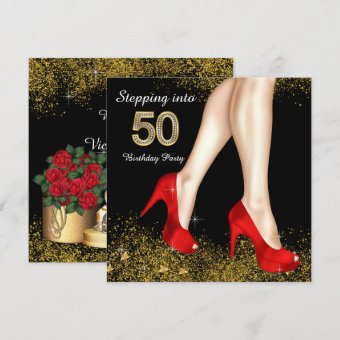 Stepping Into 50 Birthday Party Red Shoes Invitation | Zazzle
