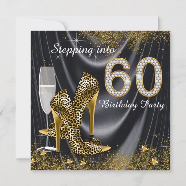 Stepping Into 60 Birthday Party Black Satin Invitation | Zazzle