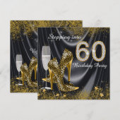 Stepping Into 60 Birthday Party Black Satin Invitation | Zazzle