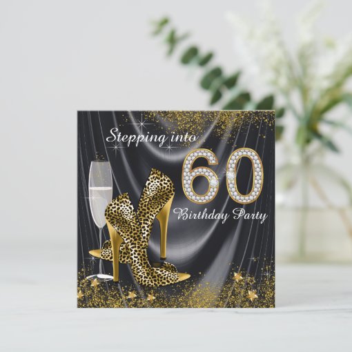 Stepping Into 60 Birthday Party Black Satin Invitation | Zazzle