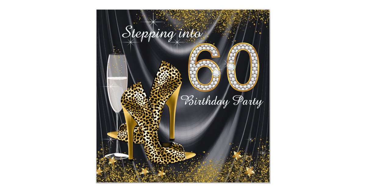 Stepping Into 60 Birthday Party Black Satin Invitation | Zazzle.com