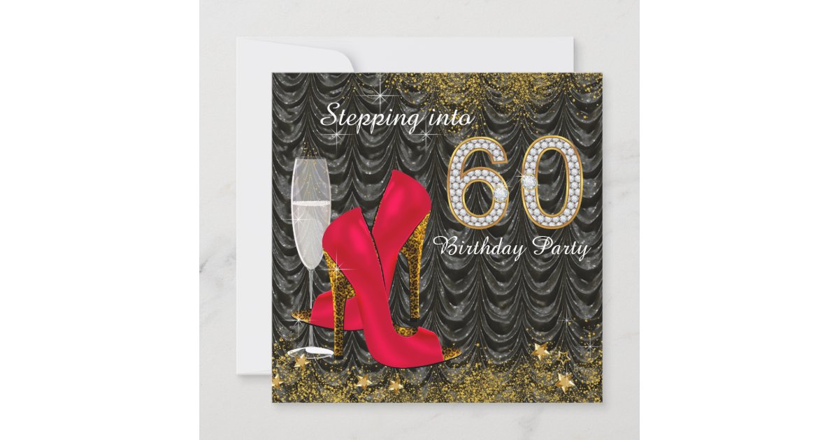 Stepping Into 60 Birthday Party Glitter Satin Red Invitation | Zazzle
