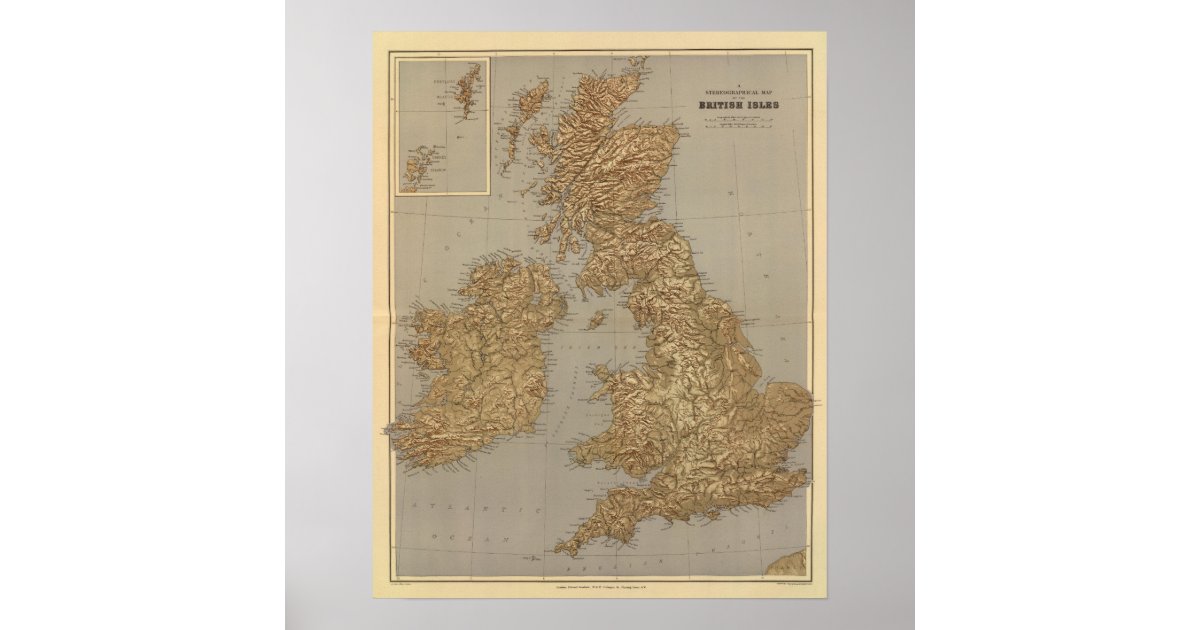 Stereographical map, British Isles Poster | Zazzle