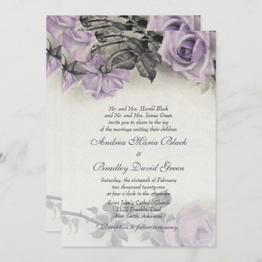 Sterling Silver Purple Rose Wedding Invitation | Zazzle