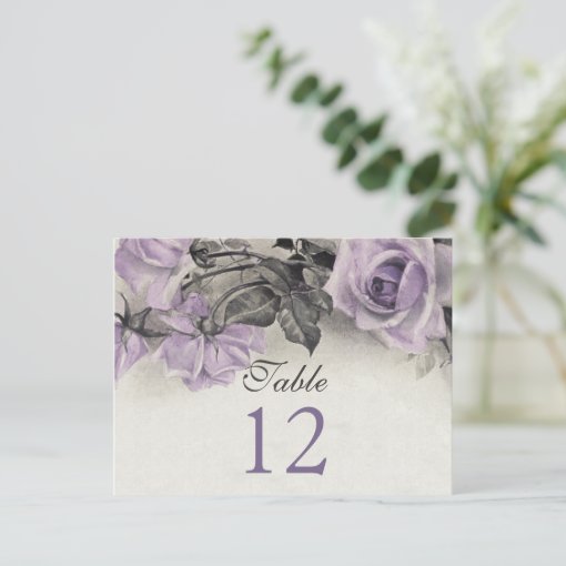 Sterling Silver Purple Rose Wedding Table Cards | Zazzle