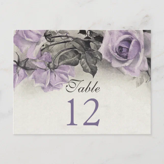 Sterling Silver Purple Rose Wedding Table Cards | Zazzle