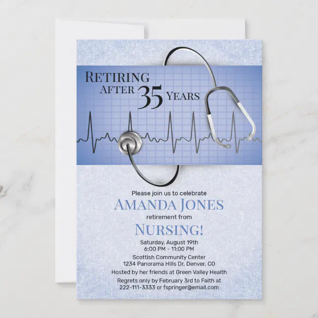 Stethoscope ECG Nurse Retirement Party Invitation | Zazzle