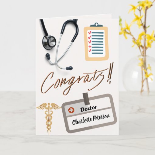 Stethoscope & Gold Caduceus Doctor Congratulations Card | Zazzle