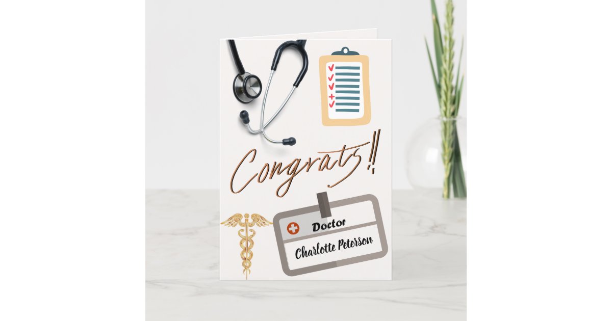 Stethoscope & Gold Caduceus Doctor Congratulations Card | Zazzle