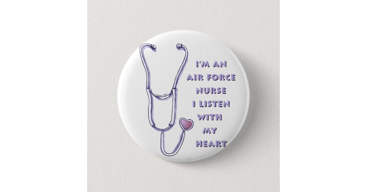 Stethoscope Heart Air Force Nurse Button | Zazzle