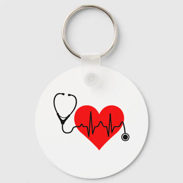 Stethoscope Heartbeat Heart Keychain | Zazzle