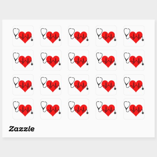 Stethoscope Heartbeat Heart Square Sticker | Zazzle