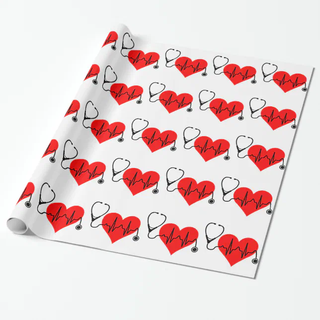 Stethoscope Heartbeat Heart Wrapping Paper | Zazzle