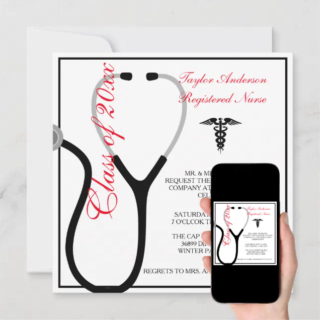 Stethoscope Nursing School Graduation Announcement | Zazzle