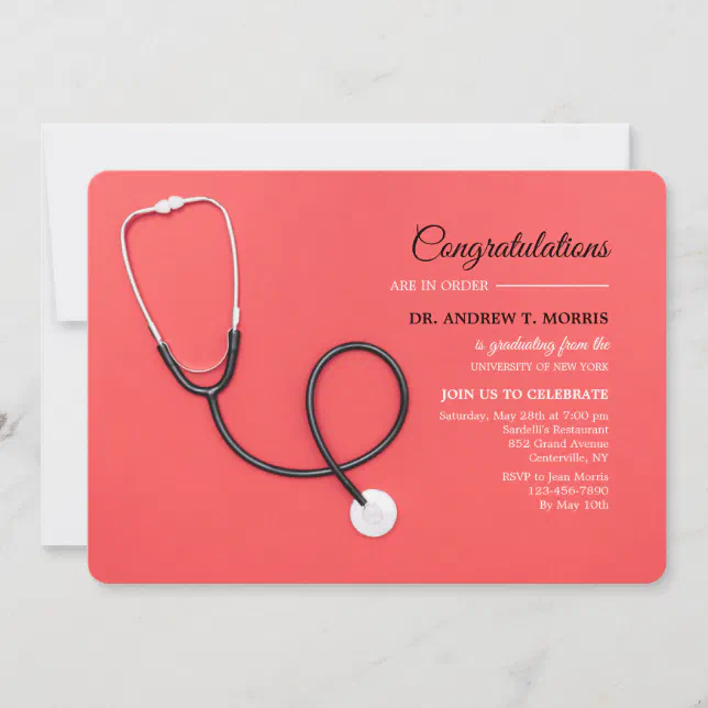 Stethoscope on Red Graduation Invitation | Zazzle