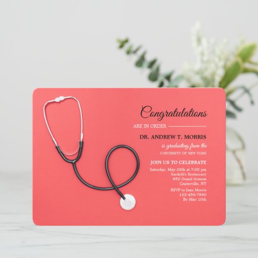 Stethoscope on Red Graduation Invitation | Zazzle