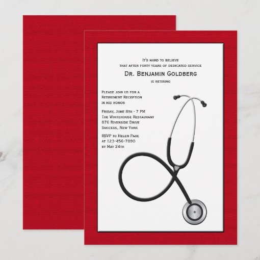 Stethoscope with Red Border Medical Retirement Inv Invitation | Zazzle