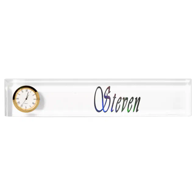 Steven, Name, Logo, Desk Name Plate With Clock. | Zazzle