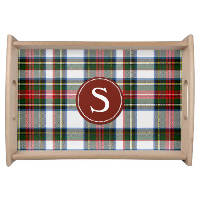Stewart Dress Tartan Plaid Monogram Serving Tray | Zazzle