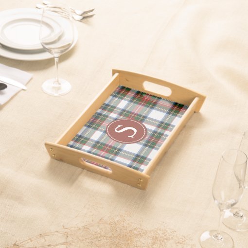 Stewart Dress Tartan Plaid Monogram Serving Tray | Zazzle