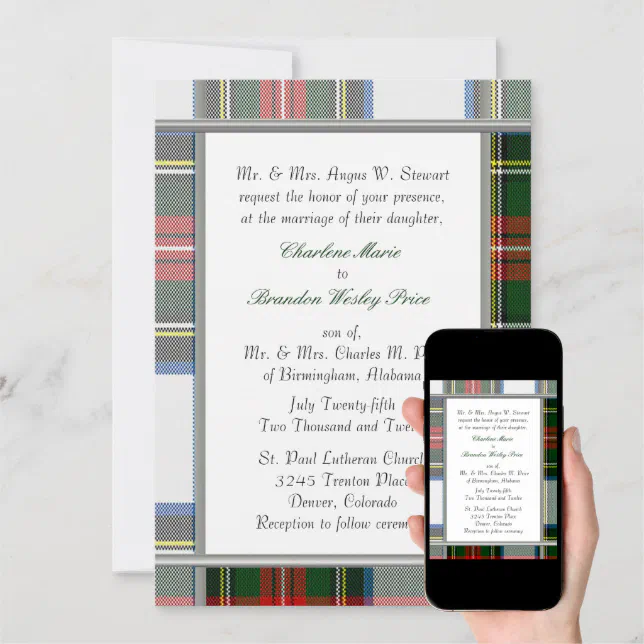 Stewart Dress Tartan Plaid Wedding Invitation | Zazzle