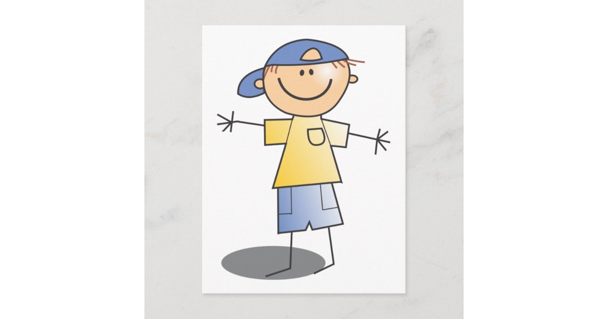 Stick Boy ~ Blue Ball Cap Postcard | Zazzle