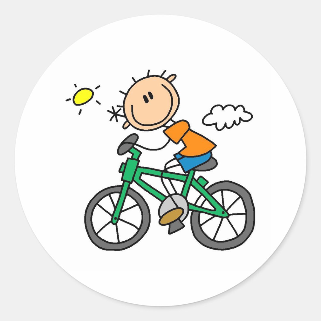 Stick Boy Riding Bicycle Classic Round Sticker | Zazzle