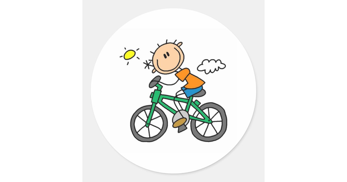 Stick Boy Riding Bicycle Classic Round Sticker | Zazzle