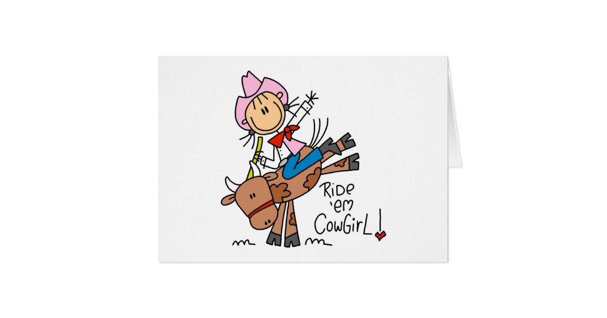 Stick Cowgirl Riding Bull Card | Zazzle