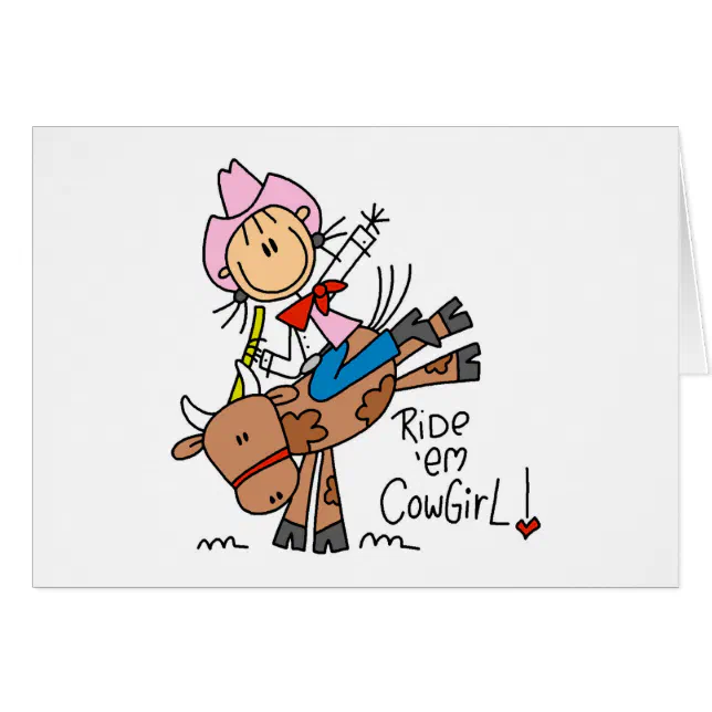 Stick Cowgirl Riding Bull Card | Zazzle