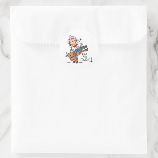 Stick Cowgirl Riding Bull Stickers | Zazzle