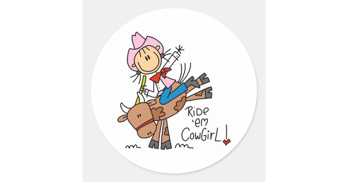 Stick Cowgirl Riding Bull Stickers | Zazzle