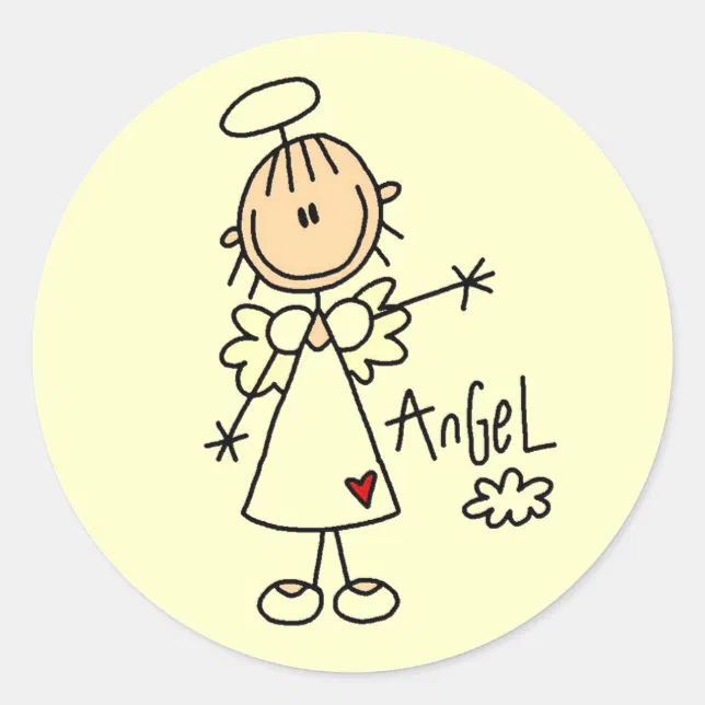 Stick Figure Angel T-shirts and Gifts Classic Round Sticker | Zazzle