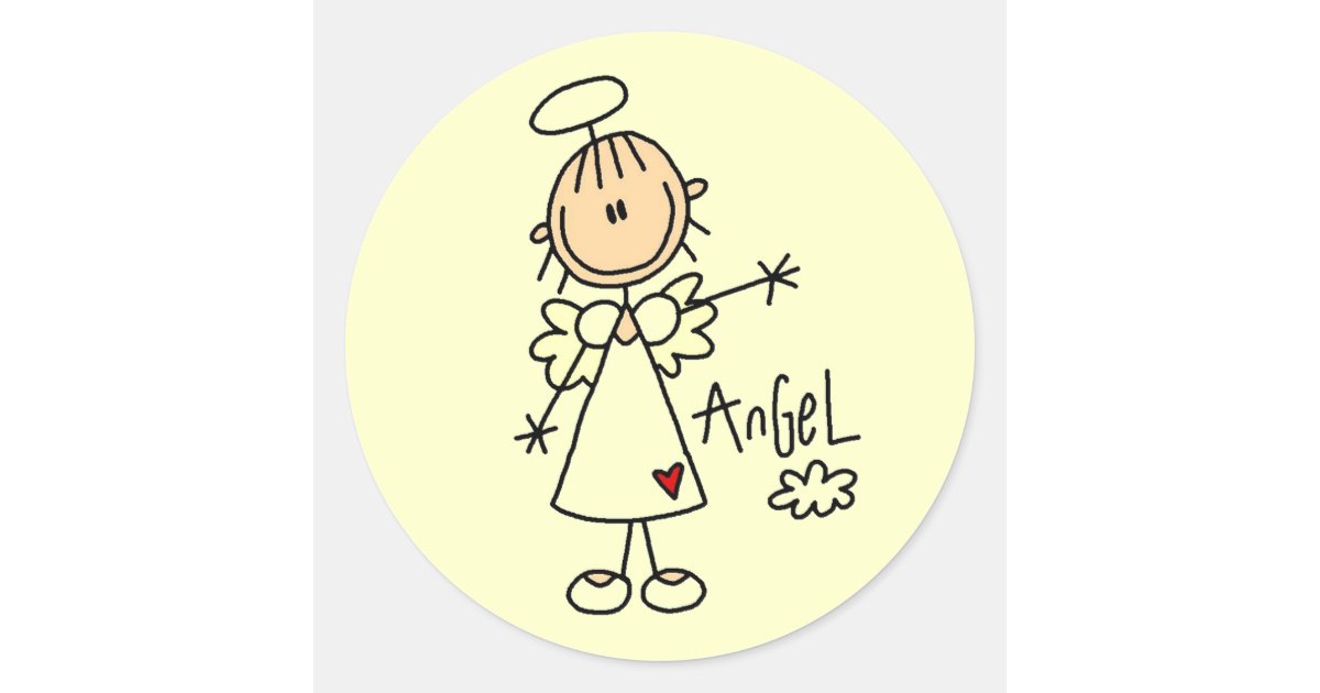 Stick Figure Angel T-shirts and Gifts Classic Round Sticker | Zazzle