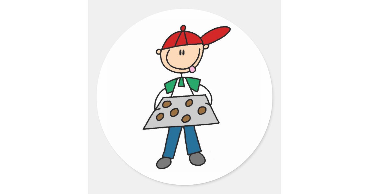Stick Figure Baking Cookies Classic Round Sticker | Zazzle