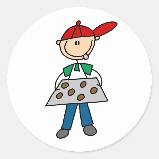 Stick Figure Baking Cookies Classic Round Sticker | Zazzle