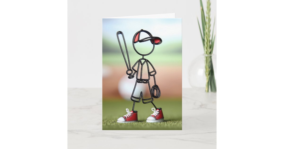 Stick Figure Baseball Player Card | Zazzle