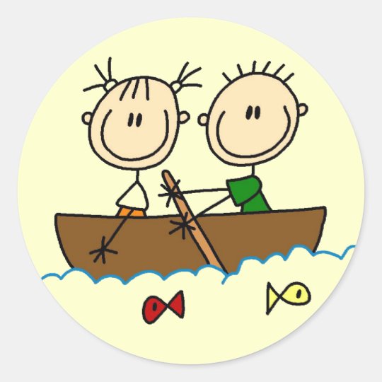 Stick Figure Boat Fishing Tshirts and Gifts Classic Round Sticker ...