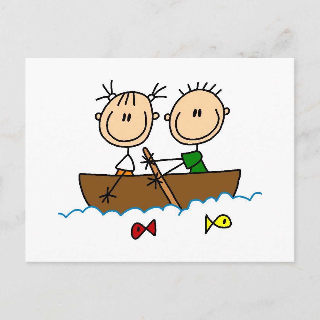 Stick Figure Boat Fishing Tshirts and Gifts Postcard | Zazzle