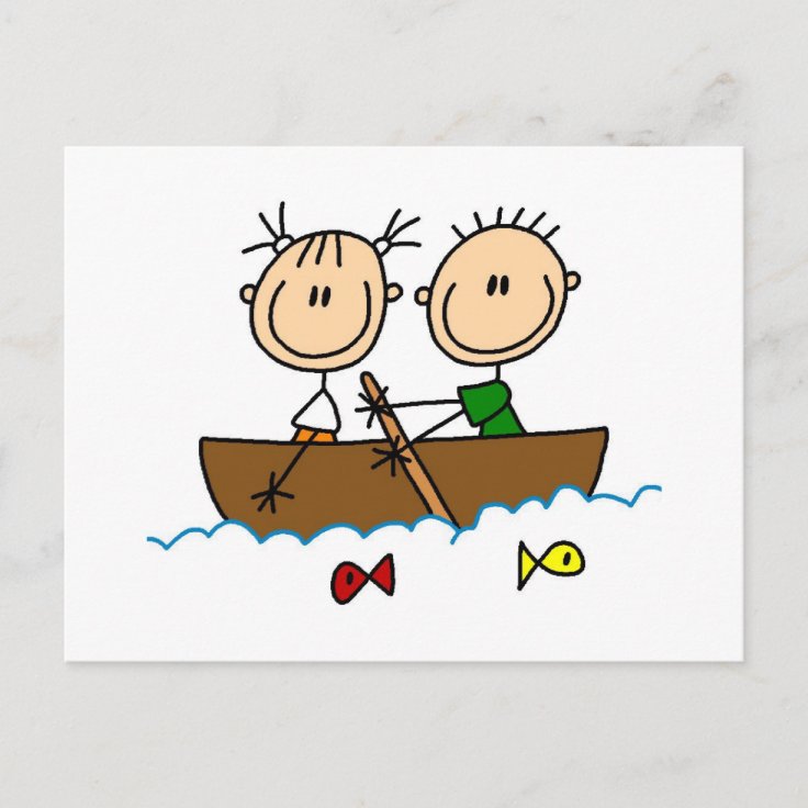 Stick Figure Boat Fishing Tshirts and Gifts Postcard | Zazzle