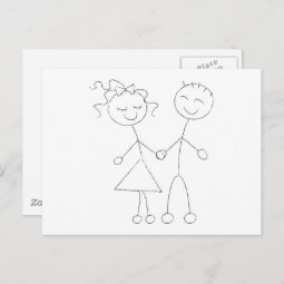 Stick Figure Boy and Girl Postcard | Zazzle