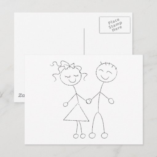 Stick Figure Boy and Girl Postcard | Zazzle