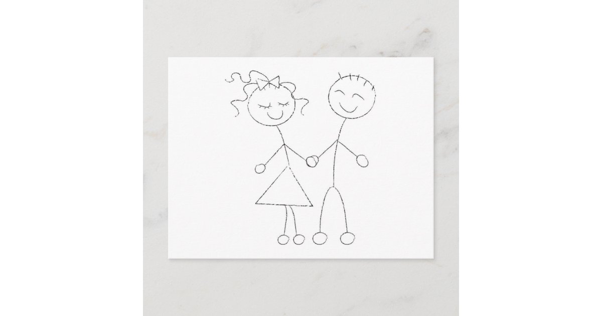 Stick Figure Boy and Girl Postcard | Zazzle